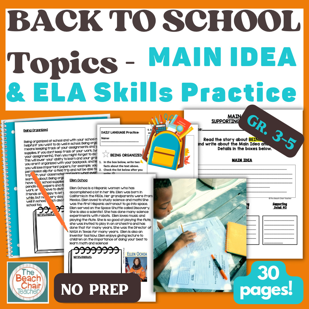 Main Idea Supporting details lesson plans activities Back to School